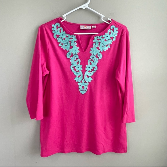 Quacker Factory | Tops | Quacker Factory Pink Tunic With Teal Beaded ...